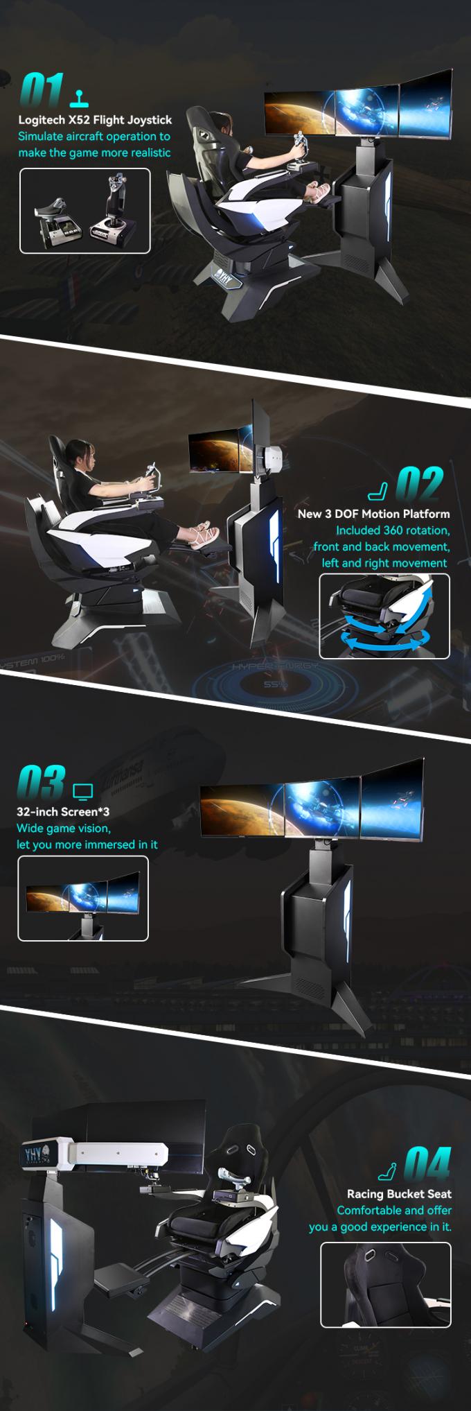 1100W VR Flight Simulators 3 Axis Dynamic Platform 360 Rotate Chair ...